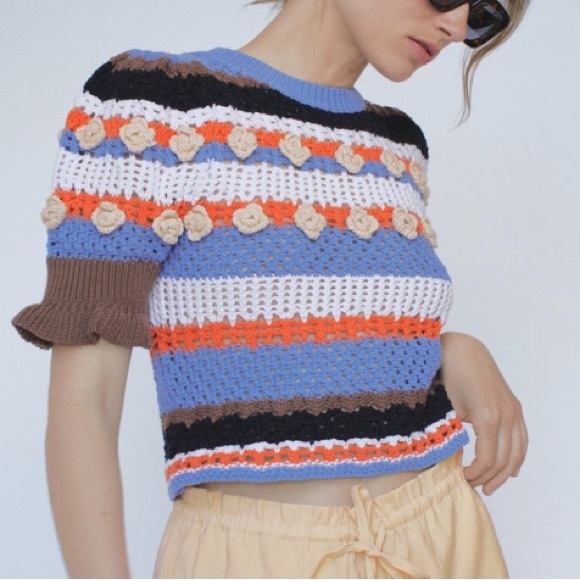 Zara | Sweaters | Zara Trf Woman Floral Knit Sweater Nwt | Poshmark